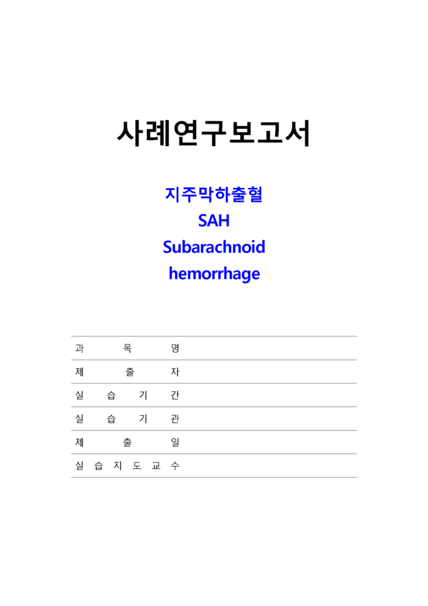 SAH 지주막하출혈 성인간호학실습 case 진단3+ 과정2 hwp