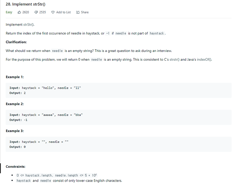 Leetcode 28. Implement strStr()