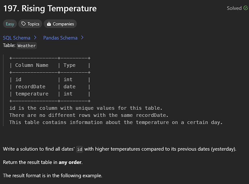 [MySQL][Leet Code] 197. Rising Temperature (Easy)