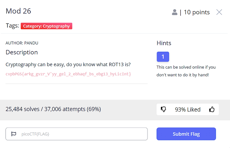 [picoCTF] Mod 26 - Cryptography