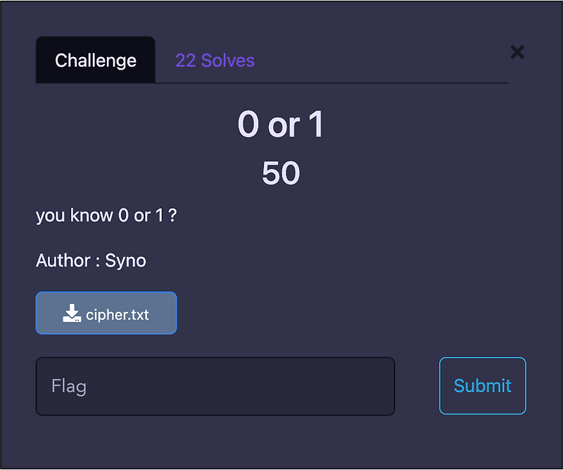 [T3N4CI0US CTF] Cryptography - 0 or 1 Write Up
