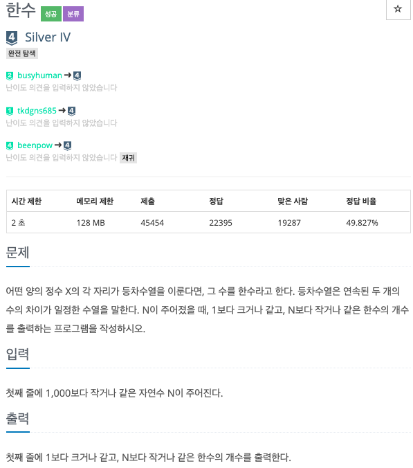 BOJ / 1065번 / 한수 [Golang]