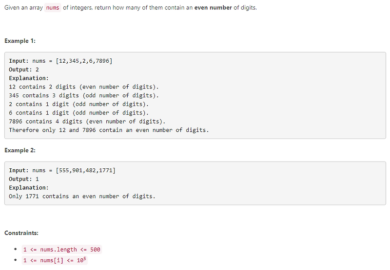 [LeetCode] Find Numbers with Even Number of Digits (Python)