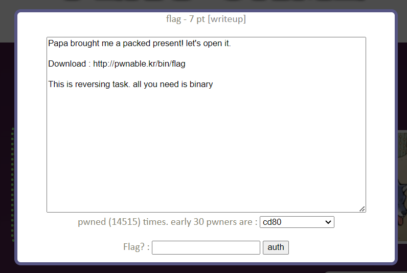 [pwnable.kr] flag 풀이 — neutrinox4b1