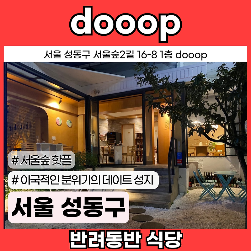 [애견동반식당] 서울 성동구 서울숲 핫플 dooop(둡) 반려동반가능 데이트성지