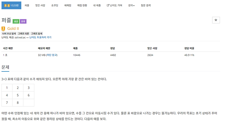 [BOJ/JAVA] 백준 1525번 : 퍼즐 :: 선장 일지