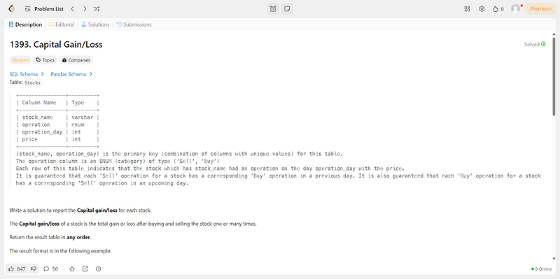 [LeetCode] 1393. Capital Gain/Loss