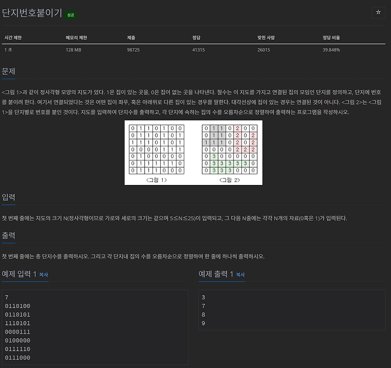 [BOJ - JAVA] 2667 - 단지번호 붙이기(BFS)