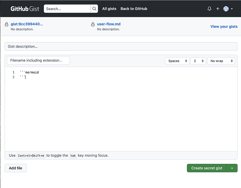 github gist 로 md(mermaid) 파일 실행