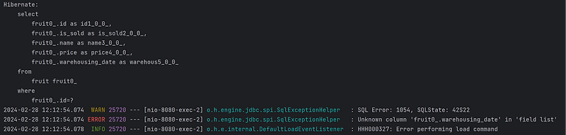 [error/jpa] SQL에러 Unknown Column in field list