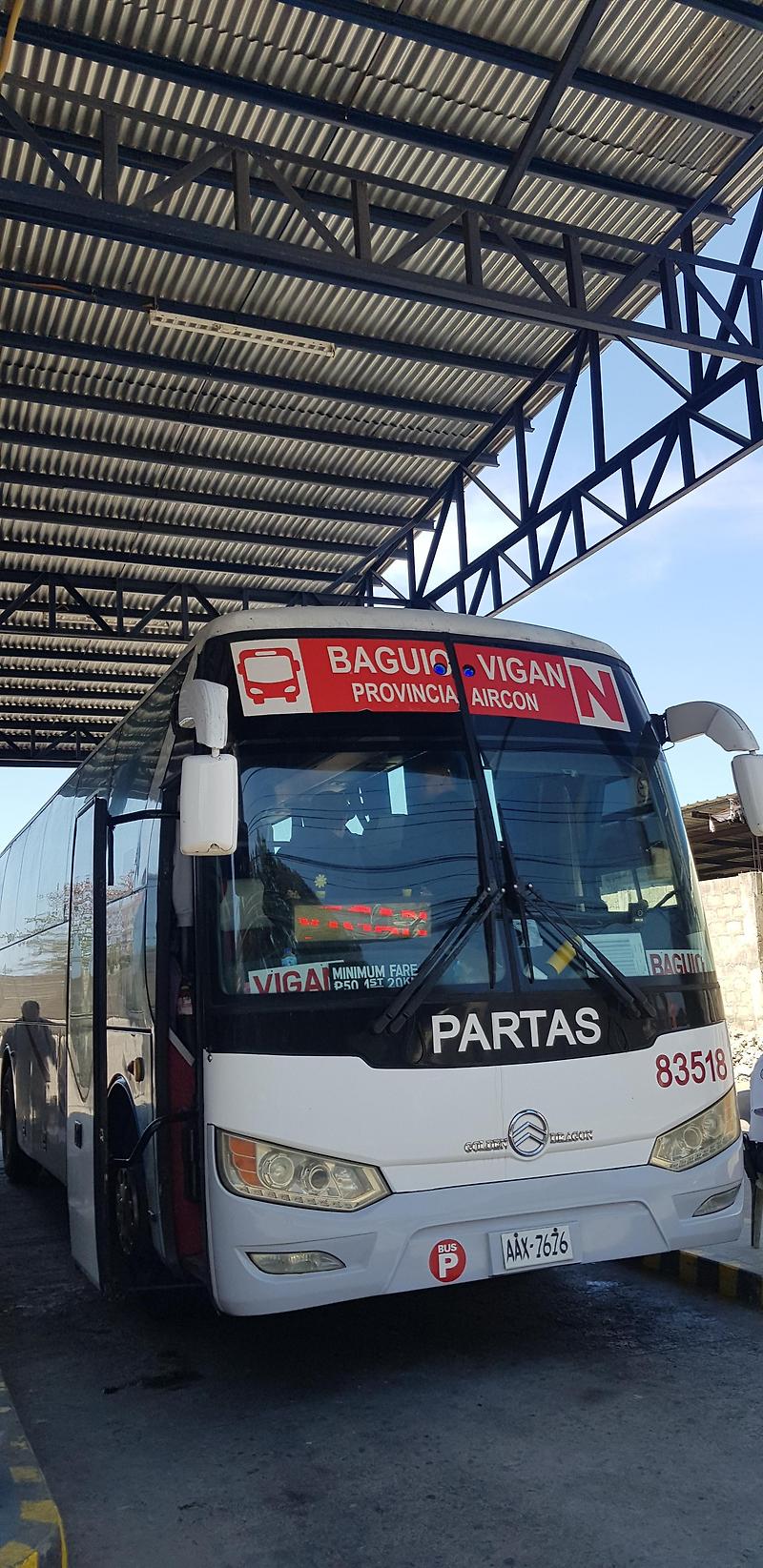 바기오 -> 비간 버스 터미널 시간표, 비간 버스 터미널 시간표 Partas Bus Terminal Vigan City ...