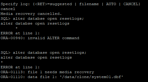 [Oracle] ORA-01113, ORA-01610 오류 해결방법
