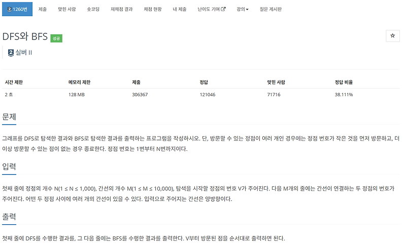 DFS, BFS | BOJ - 1260 : DFS와 BFS Java