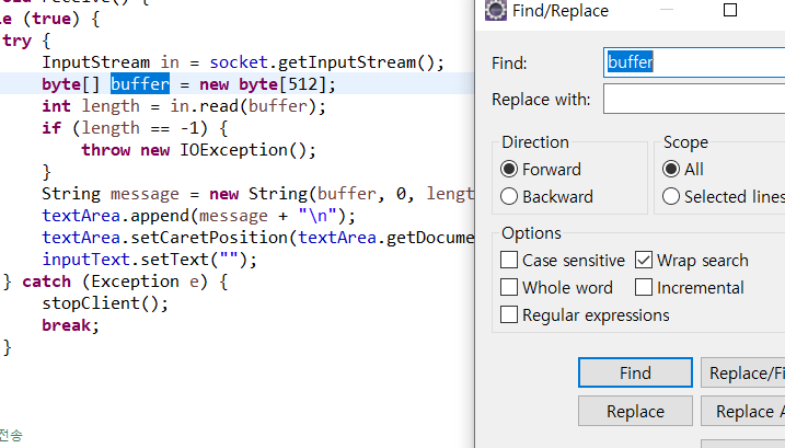 이클립스 Ctrl+F 찾기 배경 설정