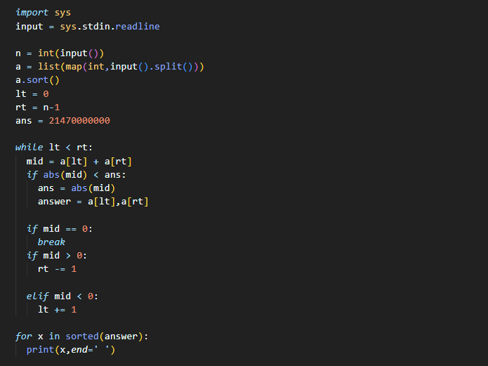 [백준 알고리즘] 2470번: 두 용액 (Python)