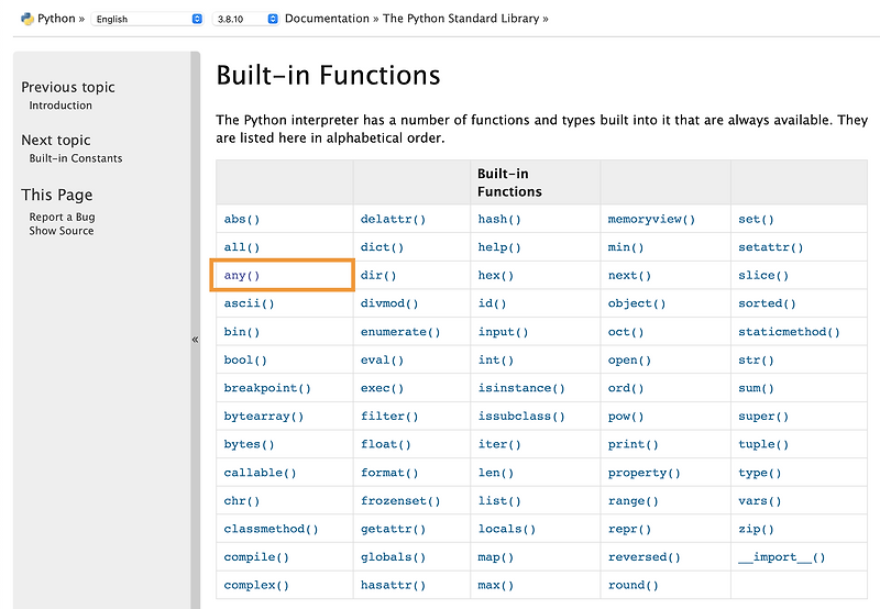 [Python] any function
