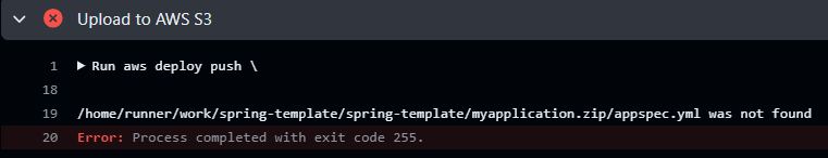 The CodeDeploy agent did not find an AppSpec file 에러 :: 글 쓰는 시간