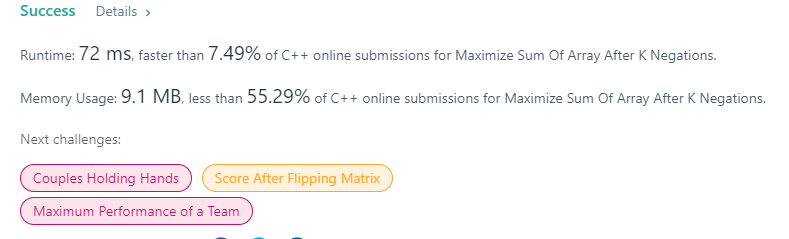C++ 1005. Maximize Sum Of Array After K Negations(Leet Code)