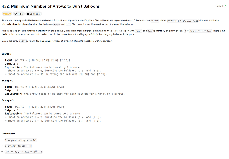 [Leetcode]452. Minimum Number of Arrows to Burst Balloons