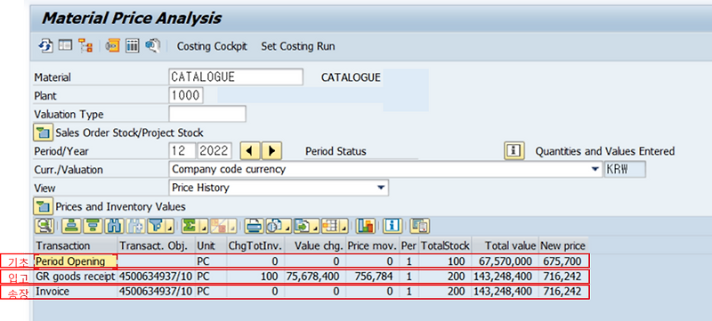 구매오더 입고와 이동평균가(T-Code: CKM3N, 그리고 PO ME23N의 상관관계)