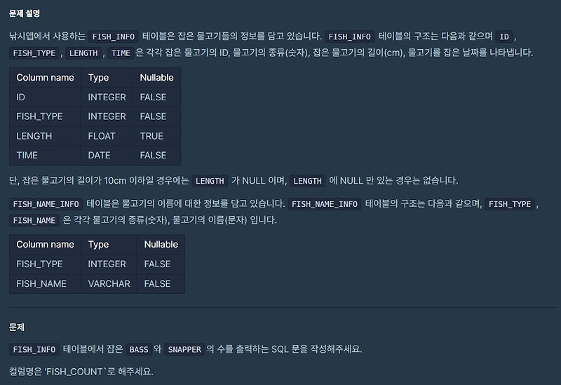 [Lv.2 / 프로그래머스 / SQL] 특정 물고기를 잡은 총 수 구하기