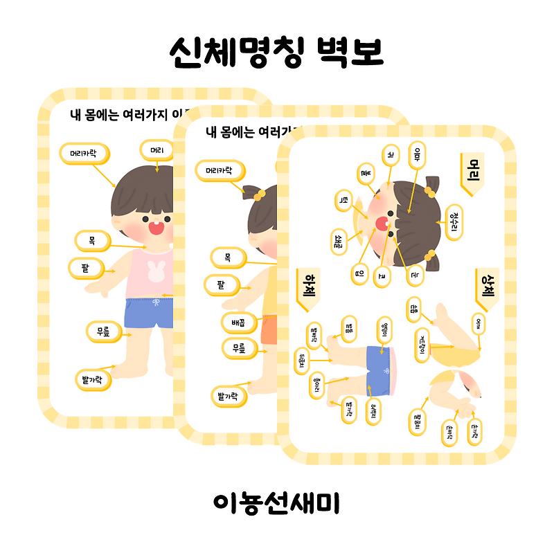 신체명칭 벽보도안 (남아, 여아, 세부명칭)