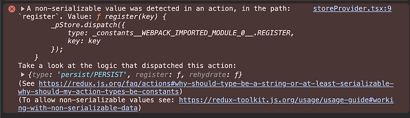 Redux Toolkit Error - A non-serializable value was detected in an action, in the path: `register ...