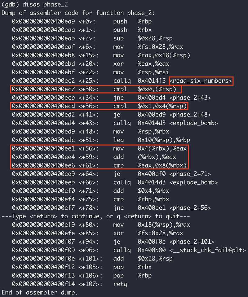 bomb lab phase 2 설명