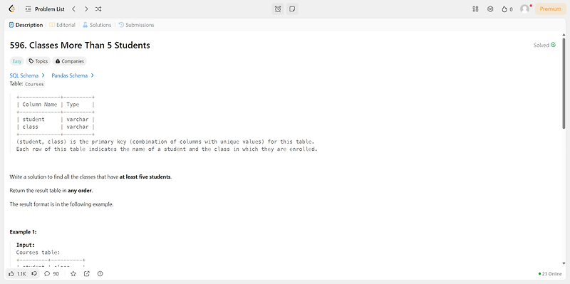 [LeetCode] 596. Classes More Than 5 Students