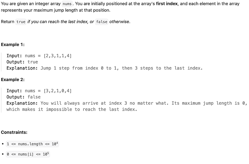 Leet code (Medium) : 55. Jump Game - JAVA