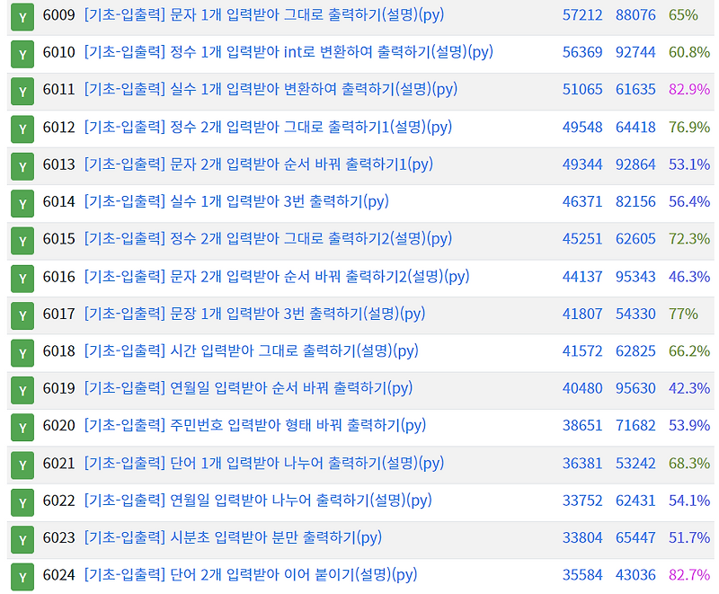[코드업 Code Up] Python 기초 100제 - 6009~6024번 :: Heeh