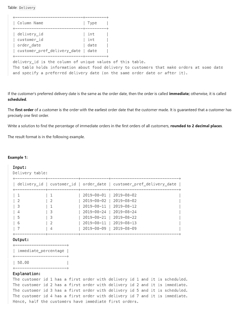 #95. [LeetCode / MySQL] 1174. Immediate Food Delivery II
