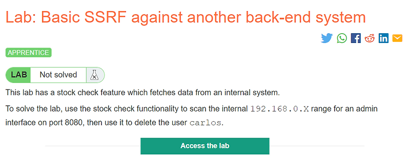 [PortSwigger] Lab: Basic SSRF against another back-end system