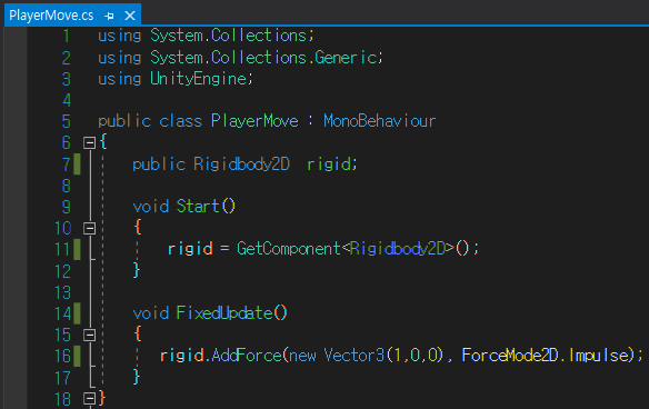 Unity Basic ch. 14] C#Script로 제어하기 Rigidbody 2D_Addforce