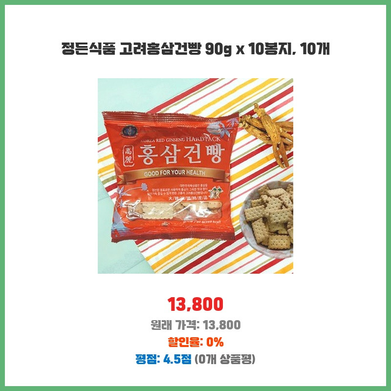 핫 아이템 정든식품 고려홍삼건빵 90g x 10봉지 역대급 할인 상품