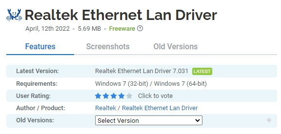 Realtek Ethernet Lan Driver 무료 다운로드