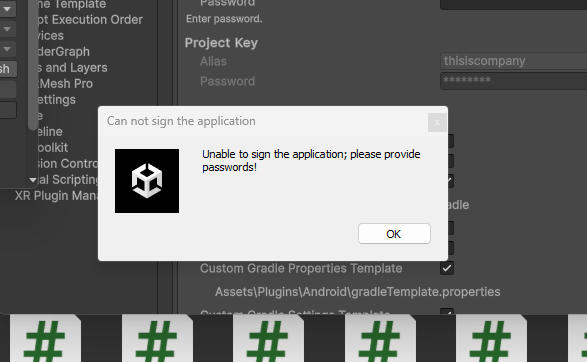 유니티 빌드 UnityException: Can not sign the applicationUnable to sign the application; please ...