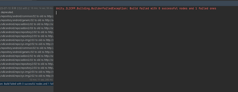 Unity.IL2CPP.Building.BuilderFailedException: Build failed with 0 successful nodes and 1 failed ...