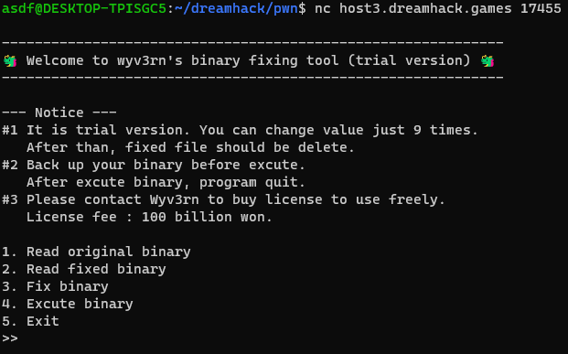 [ Dreamhack ] BINARY_FIX_TOOL