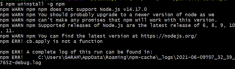 [node] npm WARN npm npm does not support Node.js v14.17.0