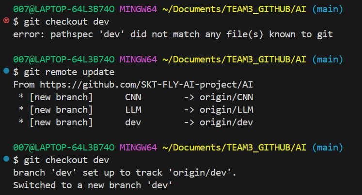 [GitHub] 새 브랜치 checkout 에러 ; error: pathspec '새_브랜치' did not match any file(s) known to git