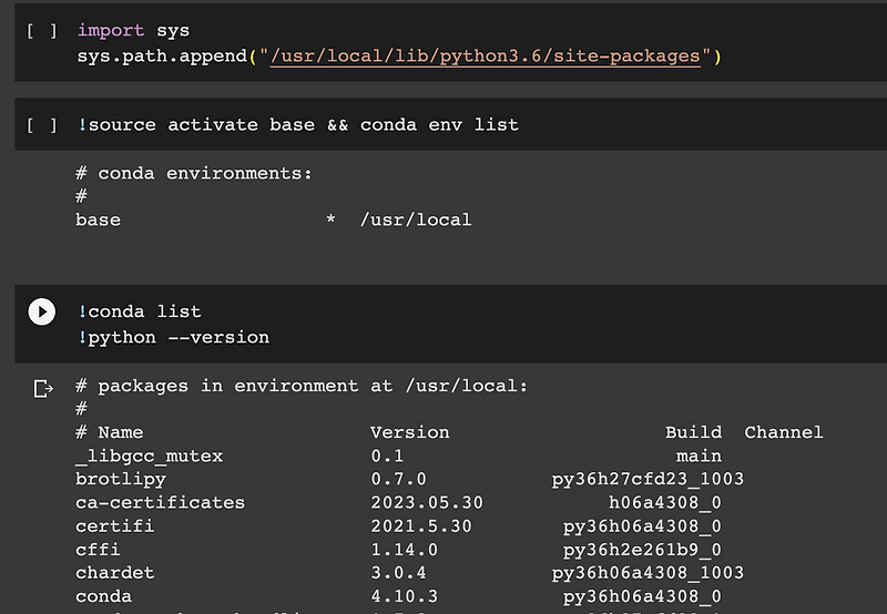 [python] colab에서 conda 사용하기 (python 3.6.8 및 tensorflow 1.12.3 설치 ...