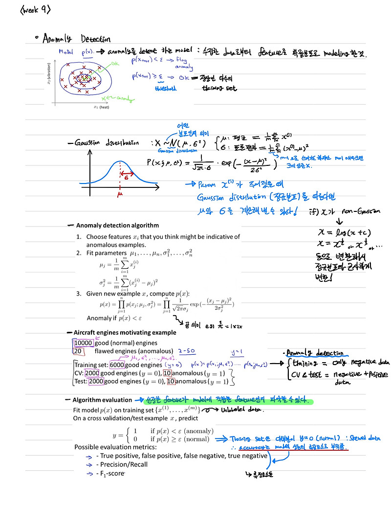 [Coursera ML 강의노트] 9주차 - Anomaly Detection / Recommender System