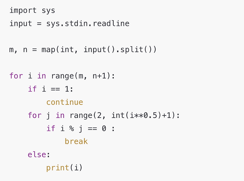 [백준] 1929 소수 구하기 / python :: 곽의 개발 blog