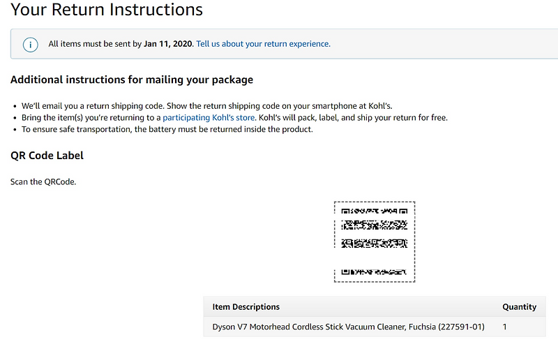아마존 반송 return QR code Label to mailing Label 변경