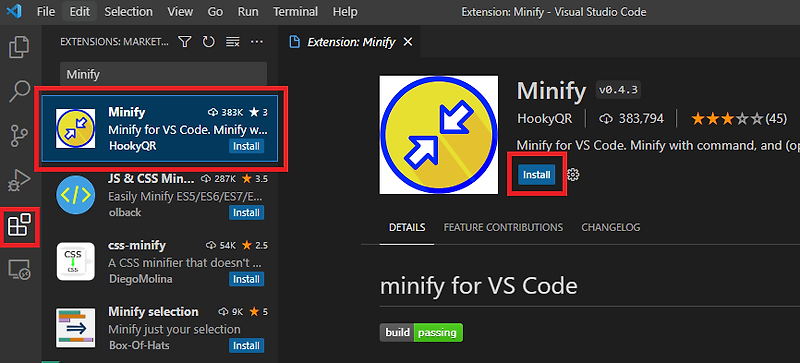 VSCode에서 HTML, CSS, Javascript 소스를 Minify하기