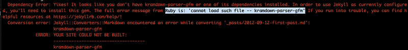 [jekyll] 로컬에서 구동시 Dependency Error 문제 해결하기 :: Arex 의 좌충우돌 개발일기
