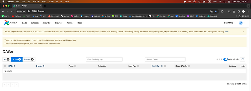 [Airflow] The scheduler does not appear to be running. Last heartbeat was received 7 hours ago ...