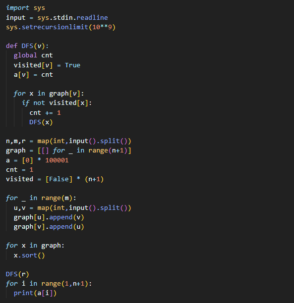 [백준 알고리즘] 24479번: 알고리즘 수업 - 깊이우선탐색 1 (Python, DFS)
