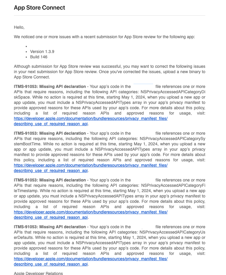 [ React Native ] IOS ITMS-91053: Missing API declaration / NSPrivacyAccessedAPICategoryDiskSpace ...